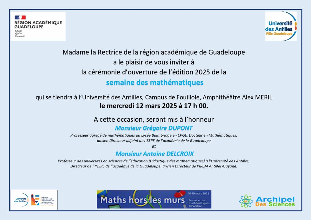 CARTON D'INVITATION SEMAINE DES MATHÉMATIQUES | pedagogie.ac-guadeloupe.fr